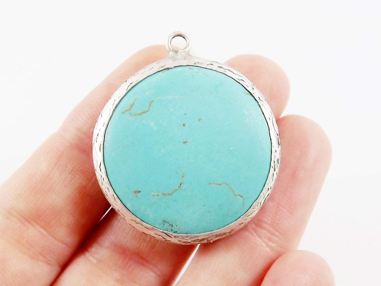 32mm Round Smooth Turquoise Stone Pendant Matte Antique | Etsy