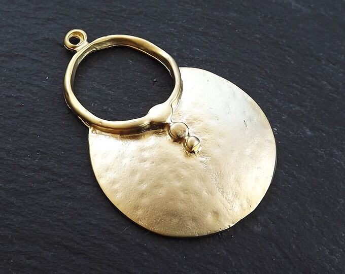 Gold Tribal Loop Pendant, Hammered Ethnic Disc Pendant, Statement ...