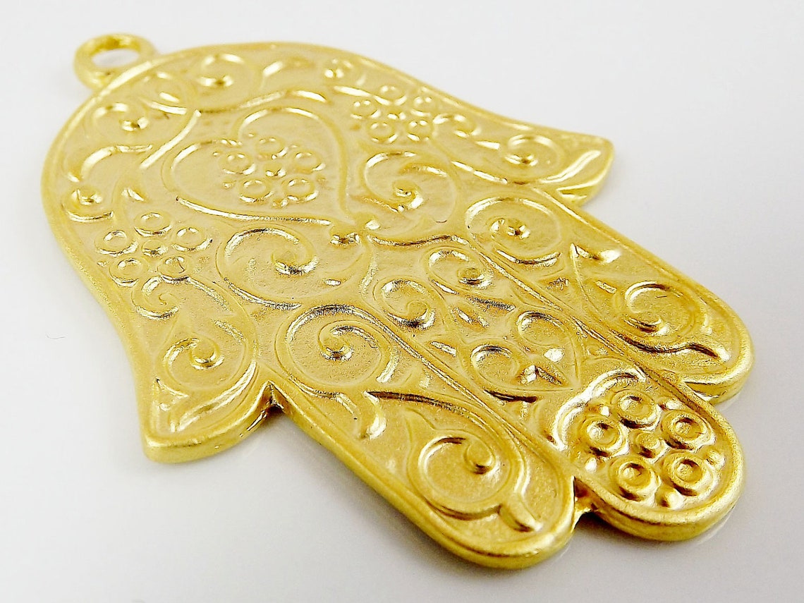 Ornate Hamsa Hand of Fatima Pendant Charm 22k Matte Gold | Etsy