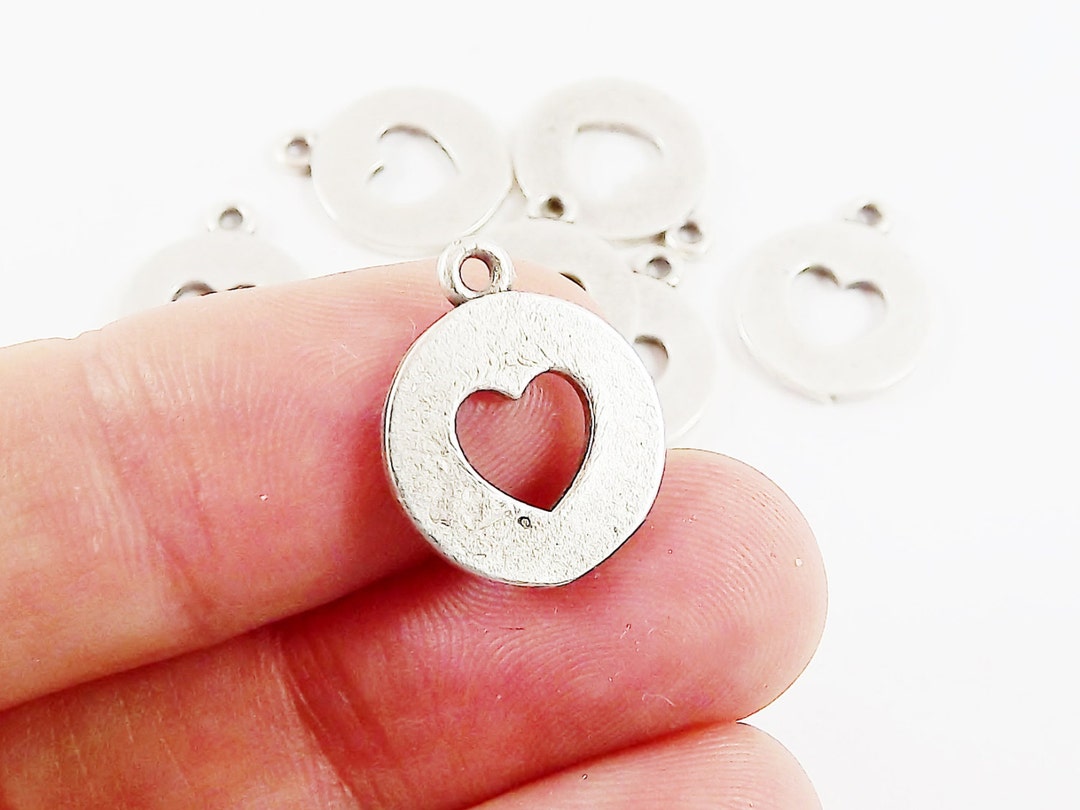 NEW - 8 Round Cut Out Heart Charms - Matte Antique Silver Plated - Etsy