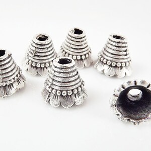 6 Rustic Scalloped Round Cone Beadcaps - Matte Silver Plated - Etsy