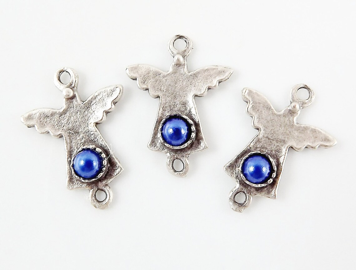 NEW 3 Mini Angel Charm Connectors With Royal Blue Bead - Etsy