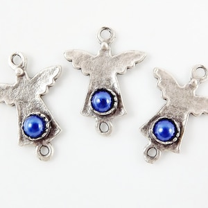 NEW - 3 Mini Angel Charm Connectors With Royal Blue Bead - Matte Silver ...