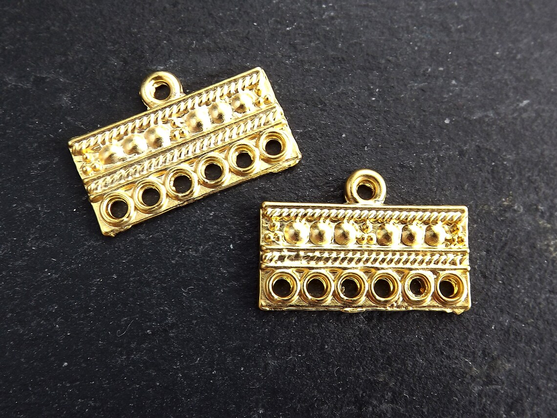 2 Gold Multi Strand Necklace Connector Dotted Rectangle 6 - Etsy