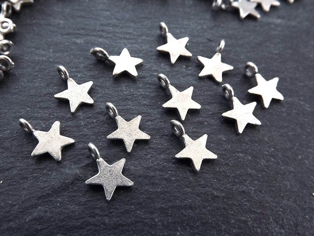 20 Silver Mini Star Charms, Silver Stars, Tiny Star Charms, Drop Charm ...