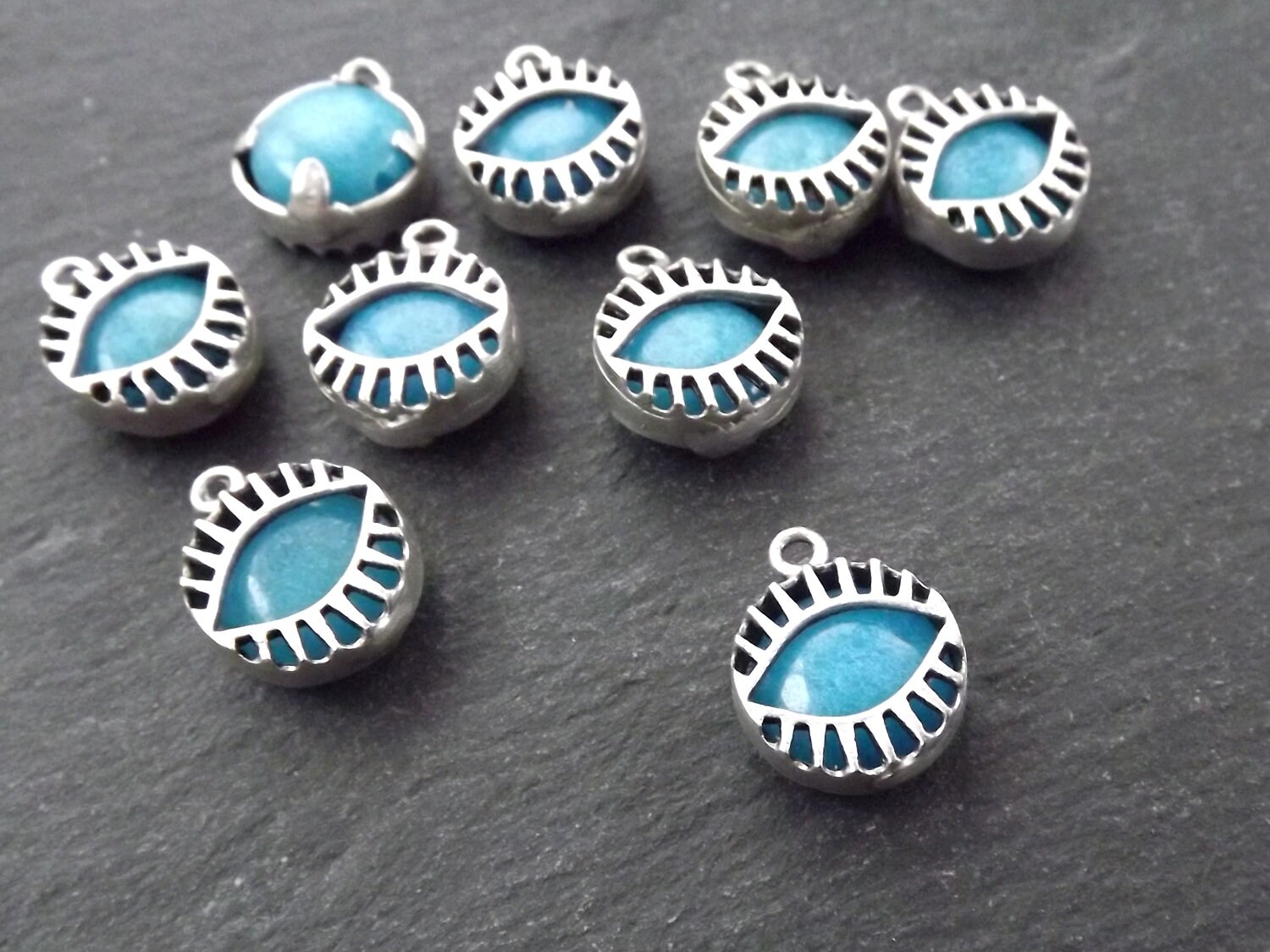 Cyan Blue Evil Eye, Jade Stone, Evil Eye Charm, Evil Eye Pendant ...