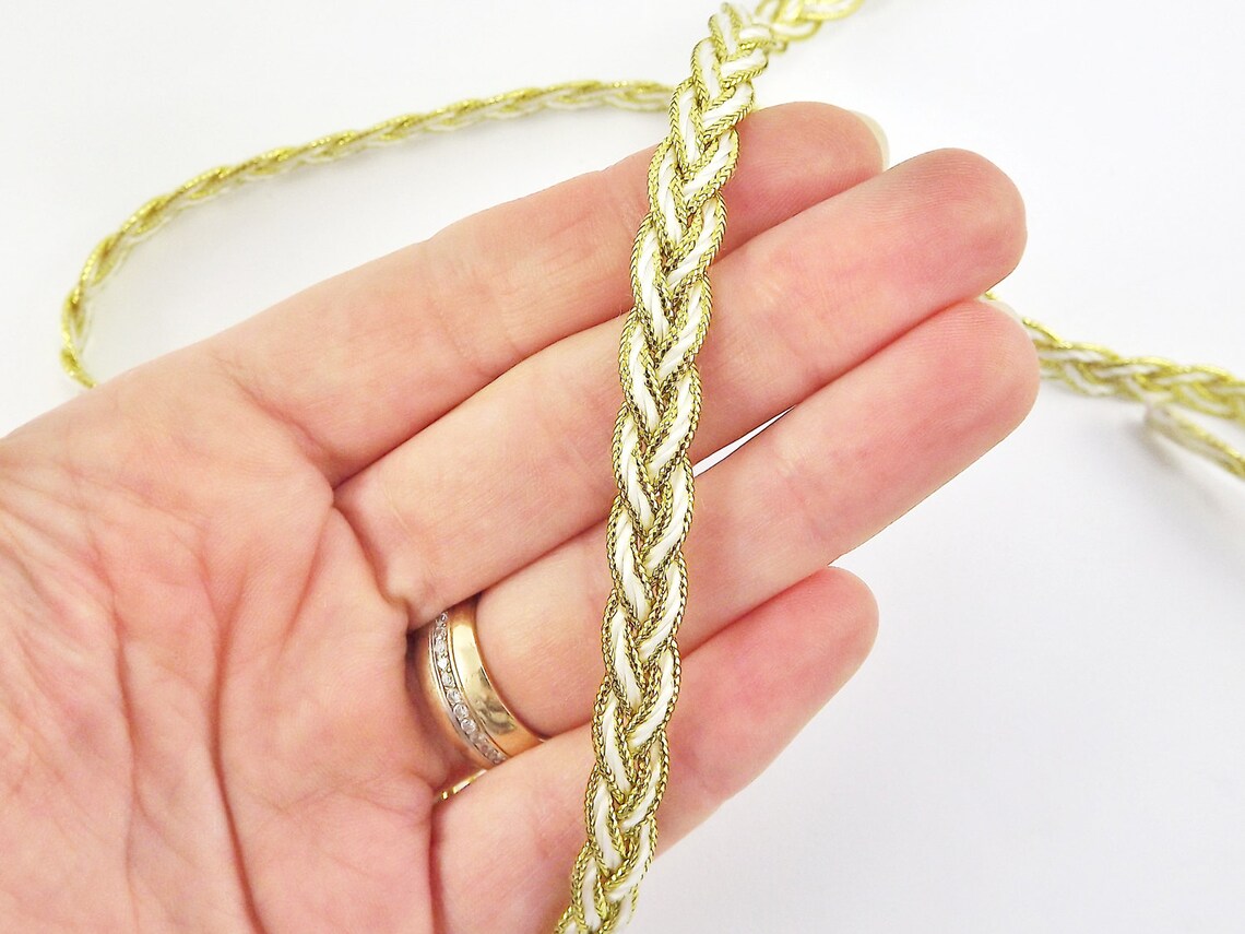 White Metallic Gold Braided Plait Cord Satin Silk Cord Trim - 3 Ply - 1 ...