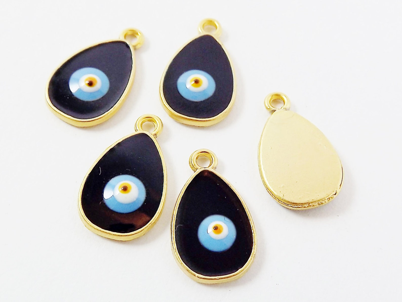 17 X 10mm Tear Drop Evil Eye Enameled Charms 22k Matte Gold - Etsy