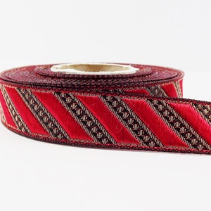 Red Bronze Diagonal Stripe Woven Embroidered Jacquard Trim Ribbon - 1 ...