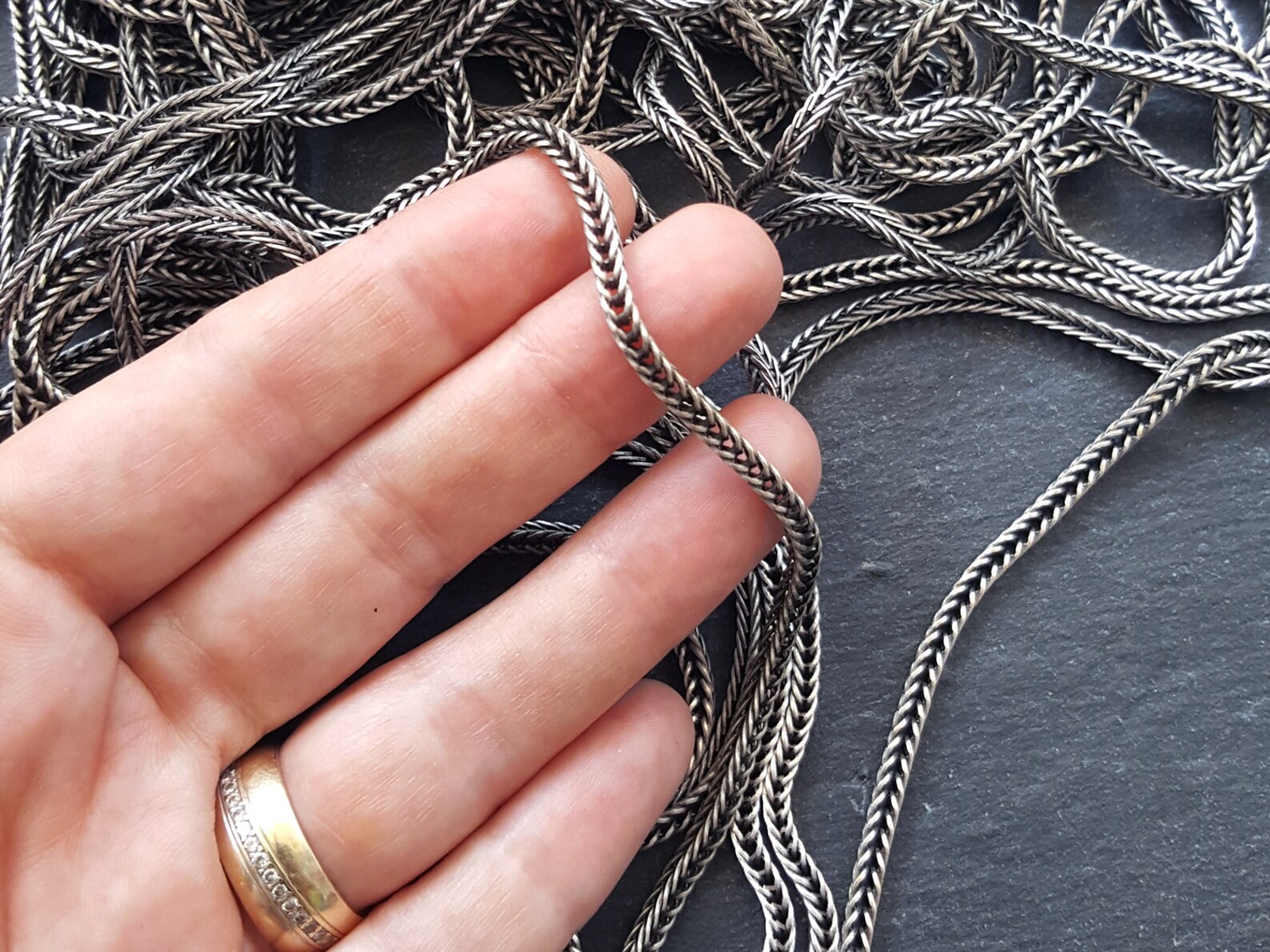 Silver Foxtail Chain, Bali Woven Rope Chain, Braided Chain, 3mm Fox ...