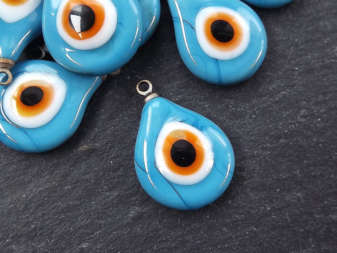 Evil Eye Charm, Blue Evil Eye, Sky Blue Teardrop, Glass Evil Eye ...