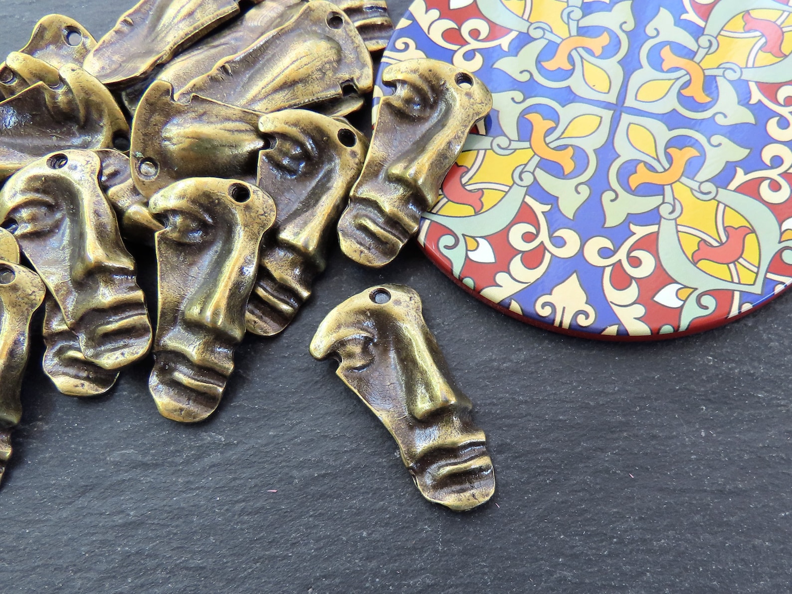 Bronze Mask Pendant, Face Silhouette Mask, Ancient Abstract Face ...