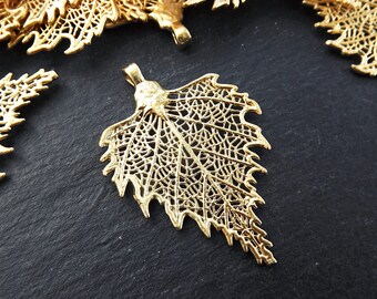 Gold Conifer Leaf Branch Pendant Charm, Metal Leaf Pendant, Drop ...