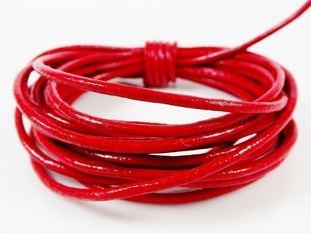 2mm Round Leather Cord Scarlet Red - 3 Meters - 9ft Feet 10 Inches ...