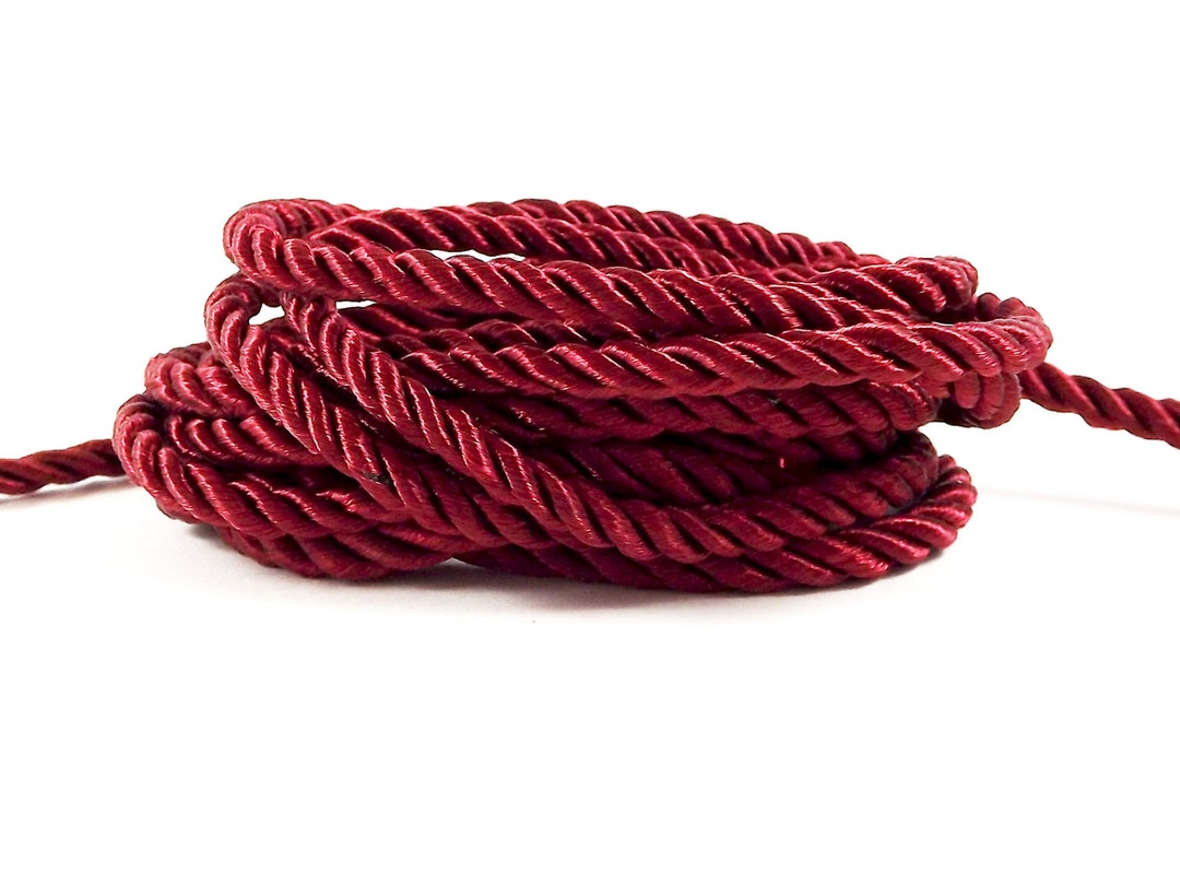 3.5mm Burgundy Twisted Rayon Satin Rope Silk Braid Cord - 3 Ply Twist ...