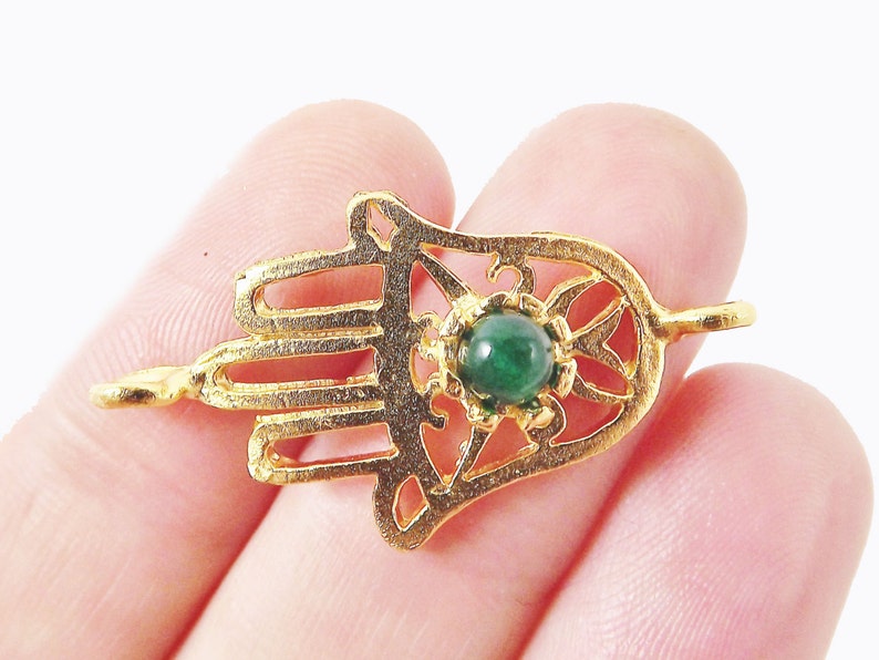 Hamsa Hand of Fatima Connector With Emerald Green Jade Stone - Etsy
