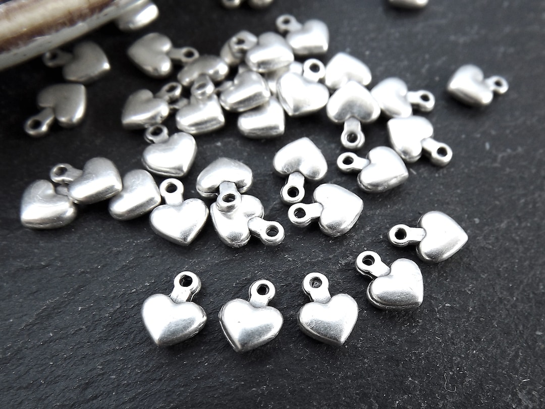 Tiny Heart Charms, Silver Puff Heart Charm, Mini Heart Charms, Jewelry ...