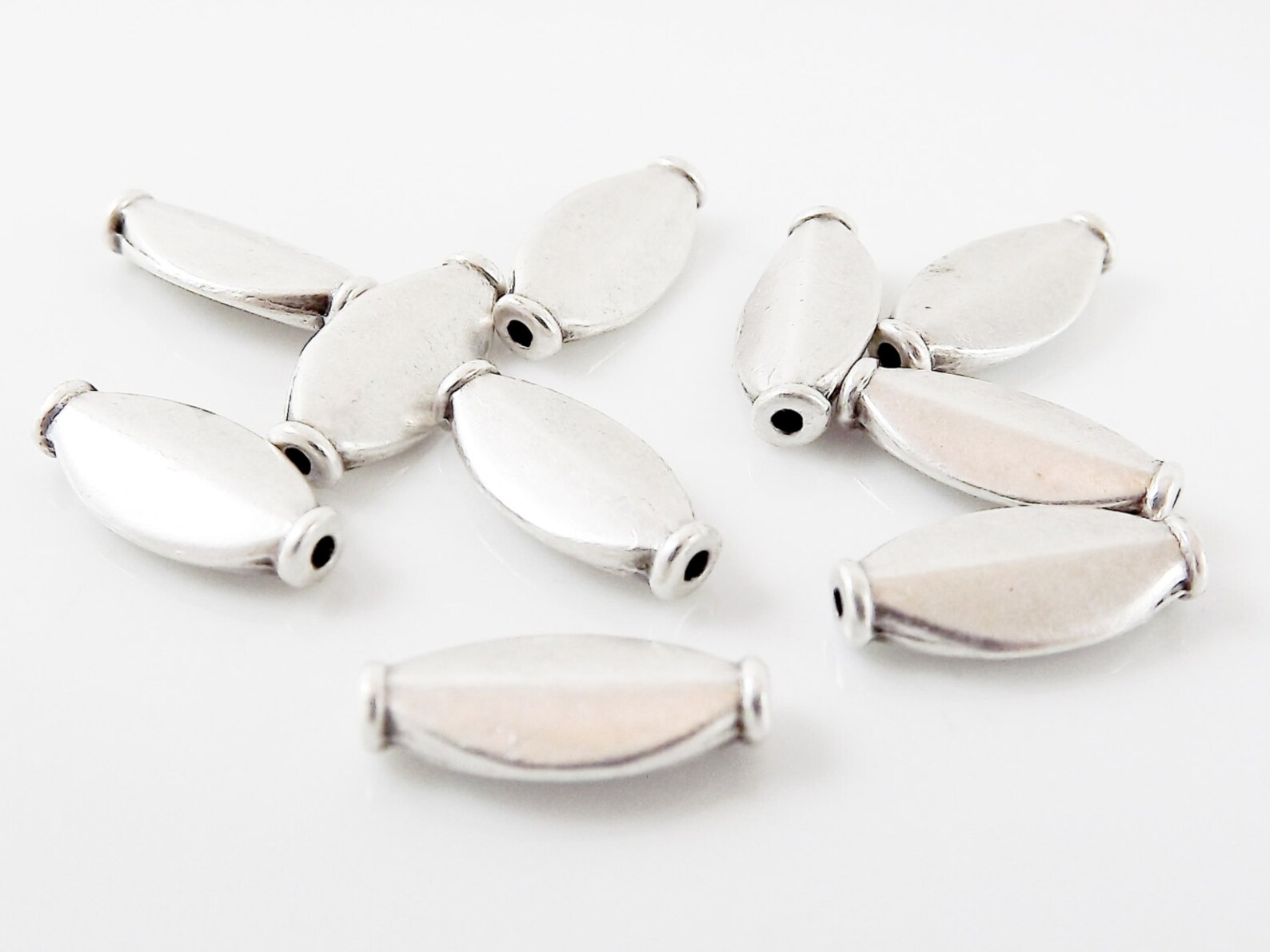 NEW - 10 Ellipse Bead Matte Silver Plated Beads Spacers - Etsy
