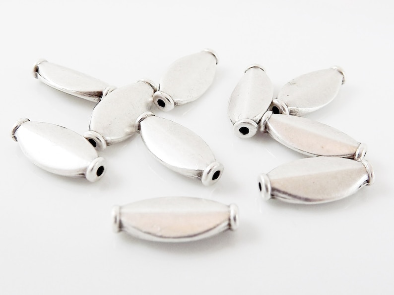 NEW 10 Ellipse Bead Matte Silver Plated Beads Spacers | Etsy