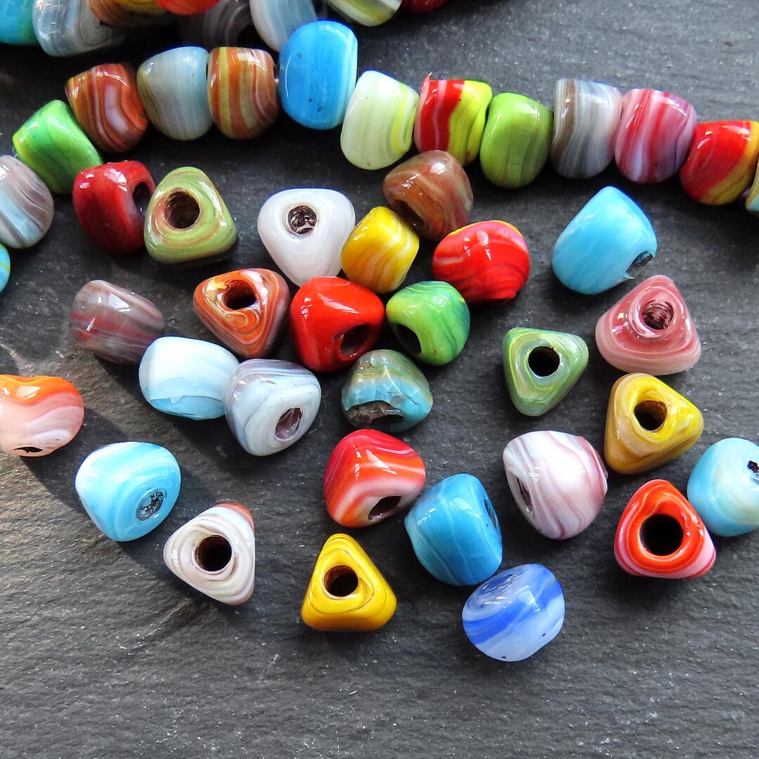 Marbled Chunky Triangle Glass Beads, Artisan Handmade Hand Crafted, 10 ...