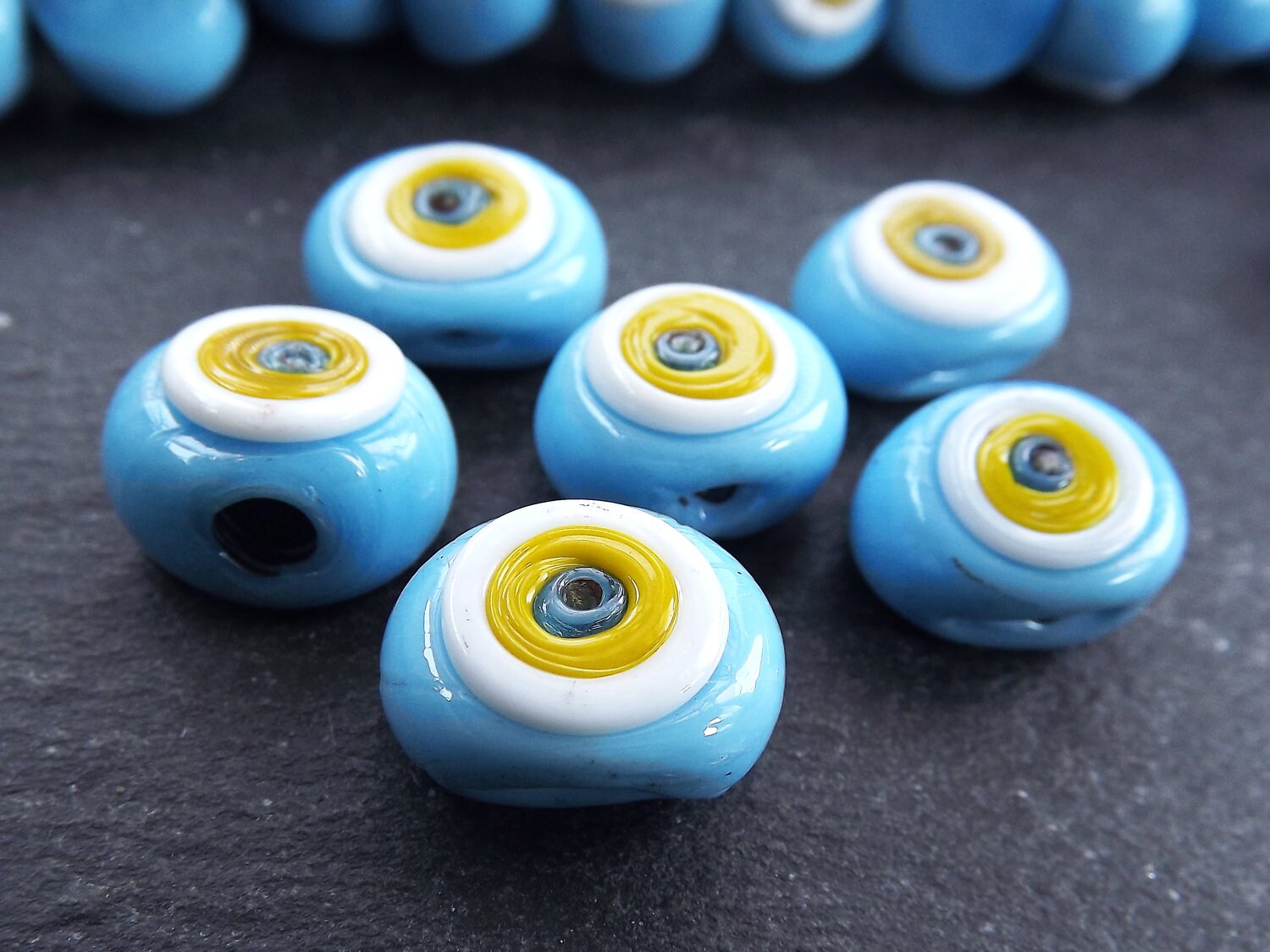 6 Light Sky Blue Artisan Handmade Glass Evil Eye Nazar Medium | Etsy