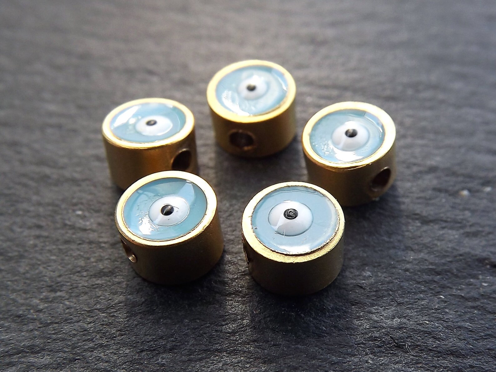 5 Small 6mm Sky Blue Lucky Evil Eye - 22k Matte Gold Plated - Etsy