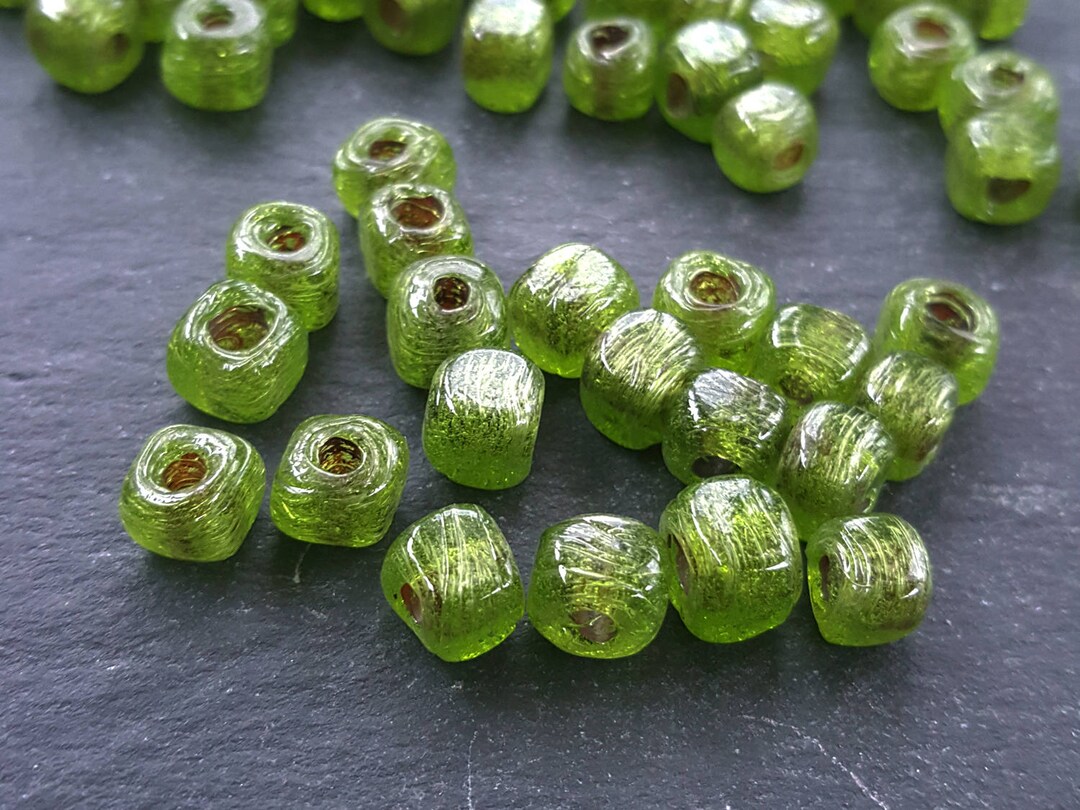 30 Olive Green Square Glass Beads Rustic Cube Bead Traditional Turkish ...