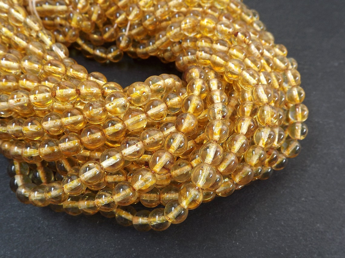 8mm Yellow Picasso Round Glass Beads, Czech Loose Smooth Druk Beads, 50 ...