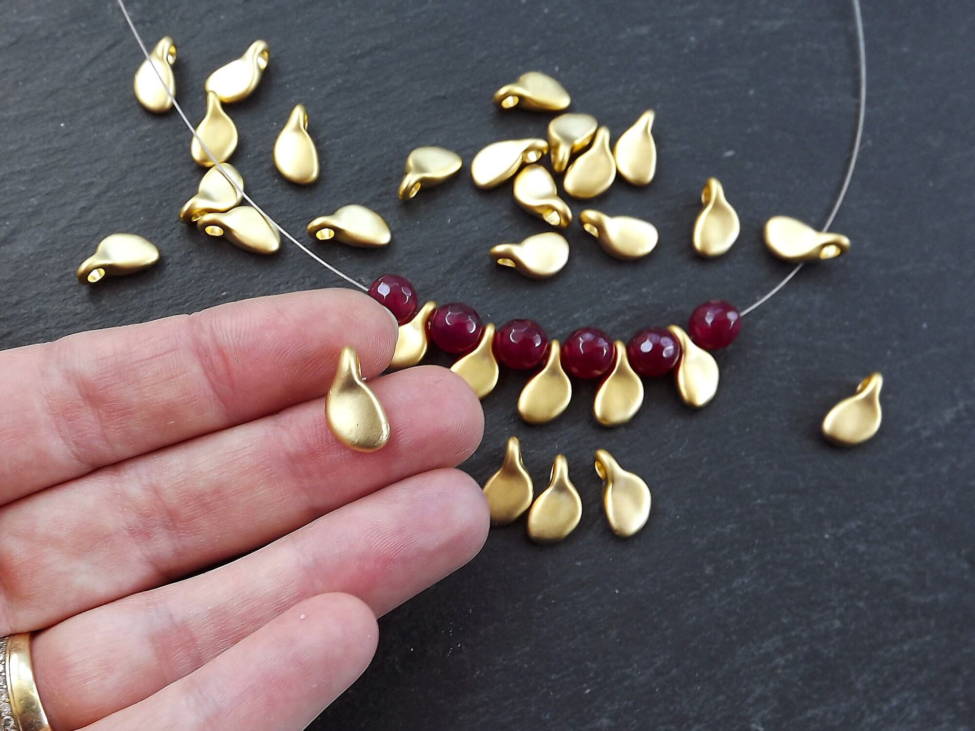 Gold Pinched Drop Paddle Beads, Mykonos Greek Beads, Organic Metal ...