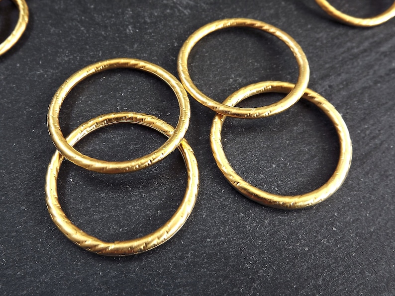 Round Link Connector, Textured Ring Link, Circle Link, Gold Charm Link ...