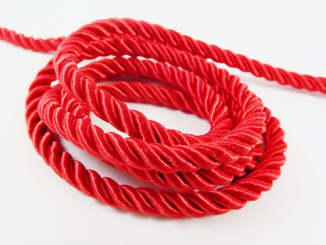 Red 5mm Twisted Rayon Satin Rope Silk Braid Cord - 3 Ply Twist - 1 ...