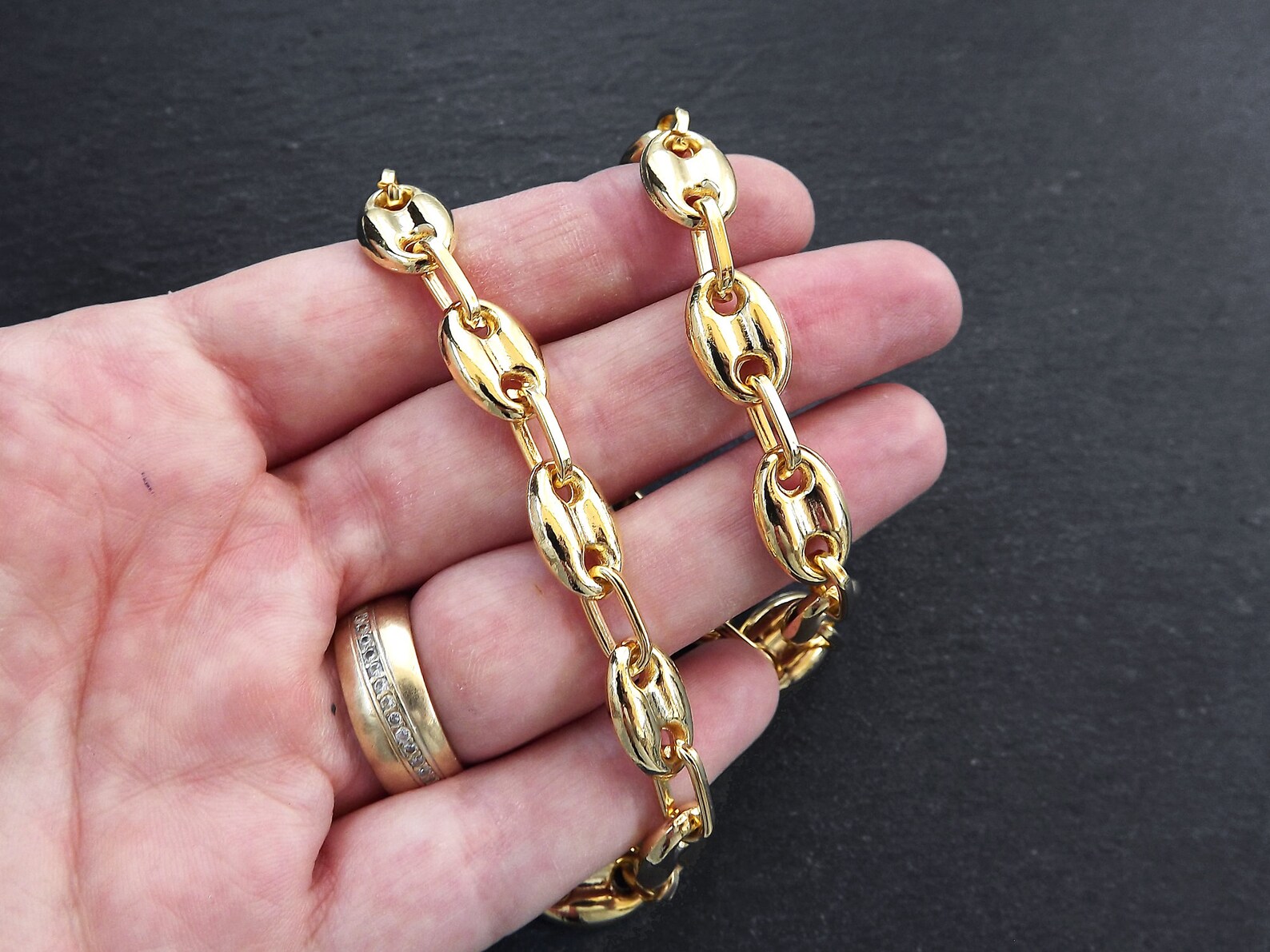 Gold Bracelet Blank Chain With Clasp, Coffee Bean Chunky Statement ...
