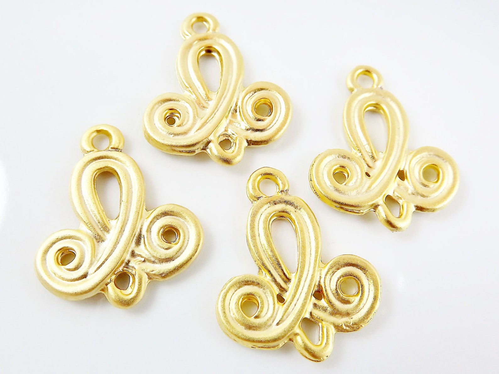 4 Scroll Motif Connector Charm - 22k Matte Gold Plated - 4pc - Etsy