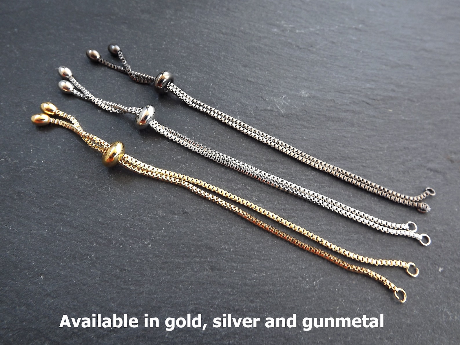 Adjustable Slider Bracelet Blank, Gunmetal Box Chain Sliding Clasp ...