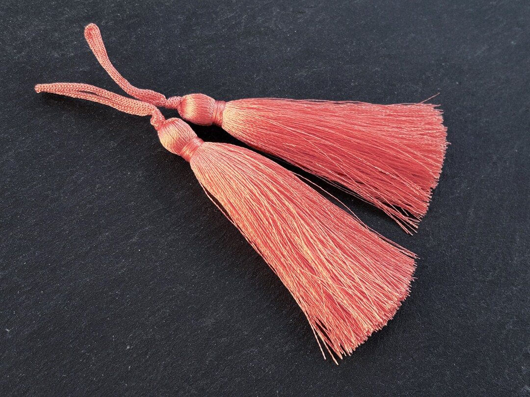 Long Deep Peach Sorbet Silk Thread Tassels Earring Bracelet - Etsy