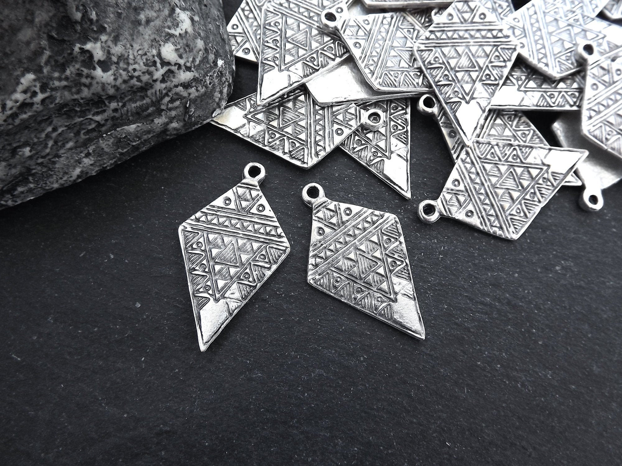 Rustic Tribal Pendant, Diamond Spear Pendant, Triangle Medallion ...