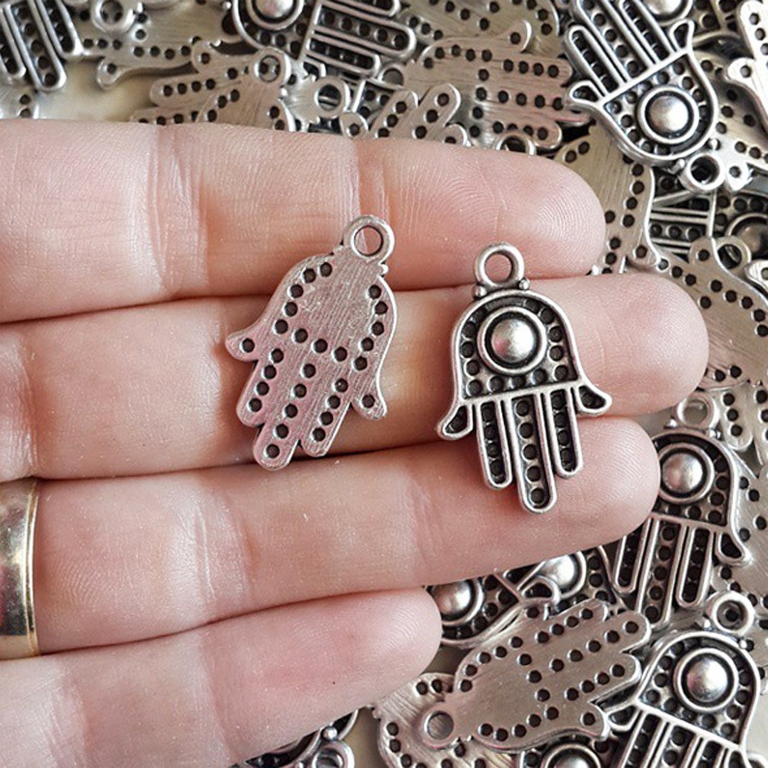 Hamsa Charms Hand of Fatima Dome Accent Ethnic Bracelet Charm Hamza ...