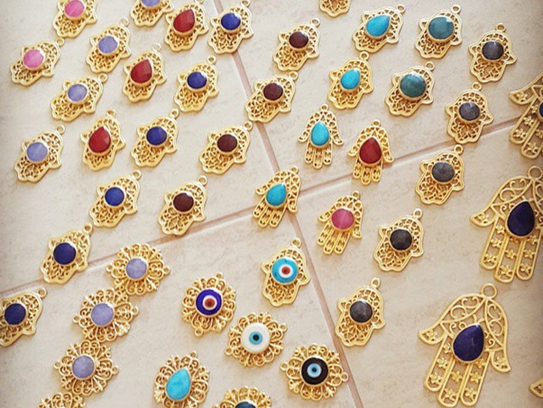 Curly Filigree Hamsa Hand of Fatima Pendant Royal Blue Jade- 22k Matte ...