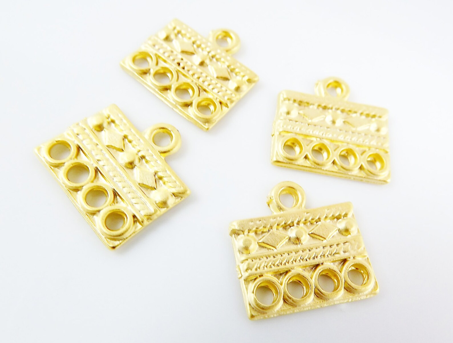 4 Rectangle Multi Four Strand Link Connector 22k Matte Gold | Etsy