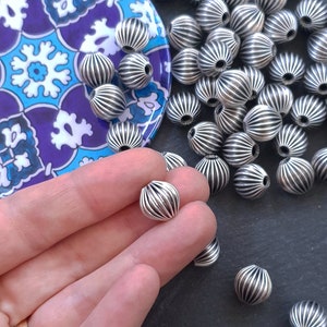 Corrugated Bead, Round Silver Bead, Ribbed Bead, Large Round Bead ...