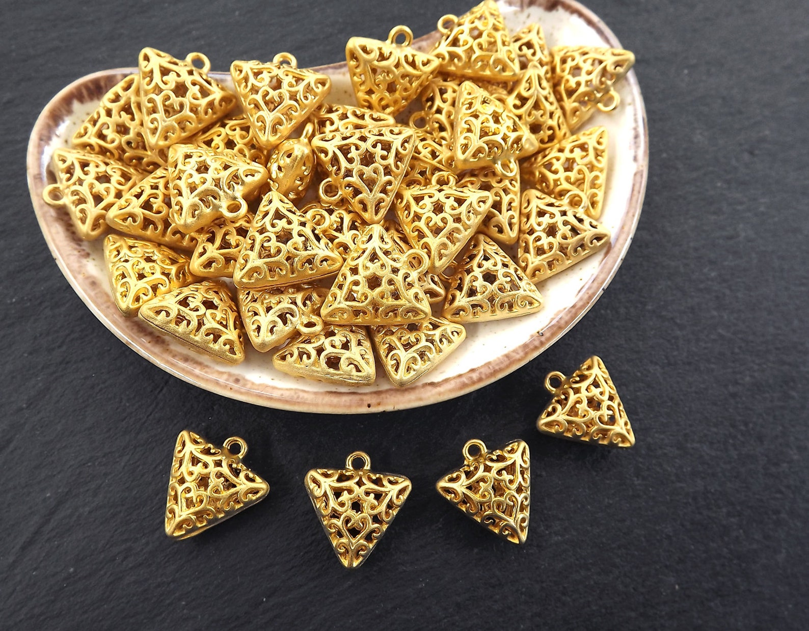 Filigree Triangle Charms, Pillow Charms, Puff Charms, Hollow Triangle ...