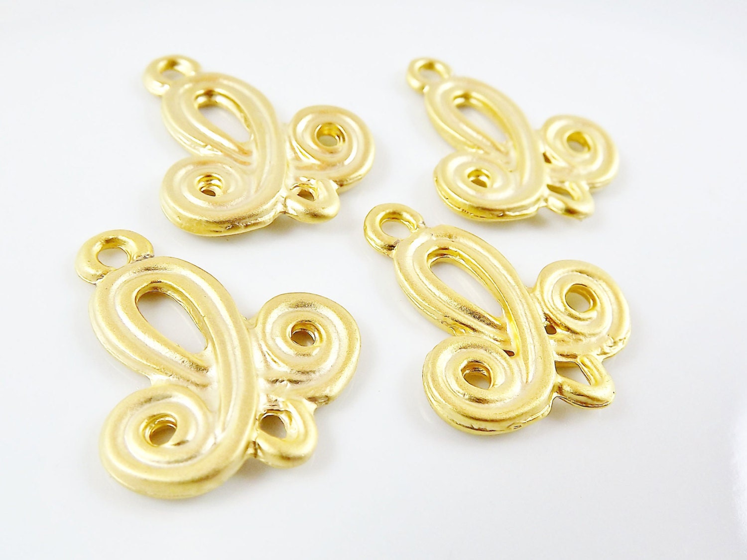 4 Scroll Motif Connector Charm - 22k Matte Gold Plated - 4pc - Etsy