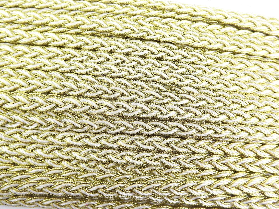 White Metallic Gold Braided Plait Cord Satin Silk Cord Trim - 3 Ply - 1 ...