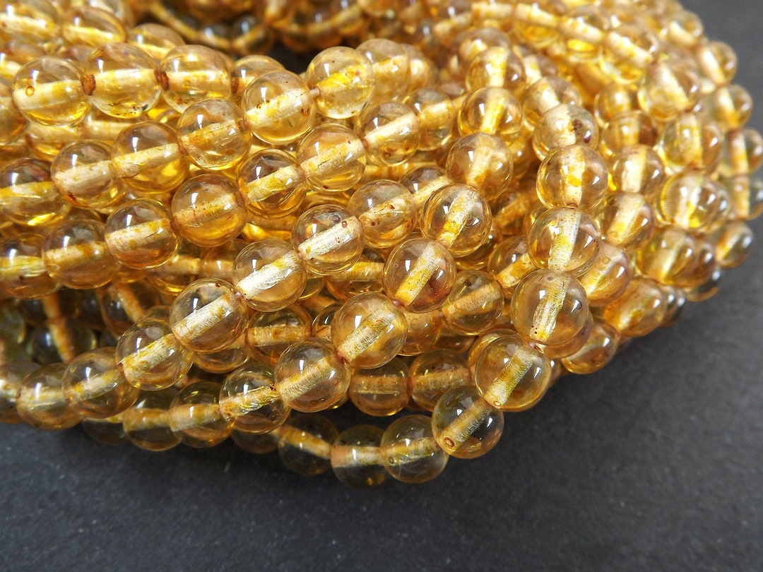 8mm Yellow Picasso Round Glass Beads, Czech Loose Smooth Druk Beads, 50 ...