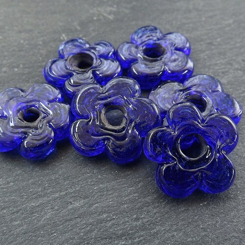 Blue Glass Flower Beads Large Chunky Flower Artisan Handmade - Etsy