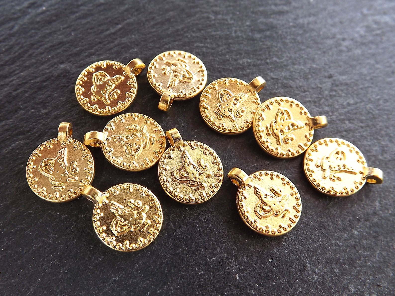 Dotted Rim Gold Coin Charms Ethnic Round Replica Coins Turkish - Etsy