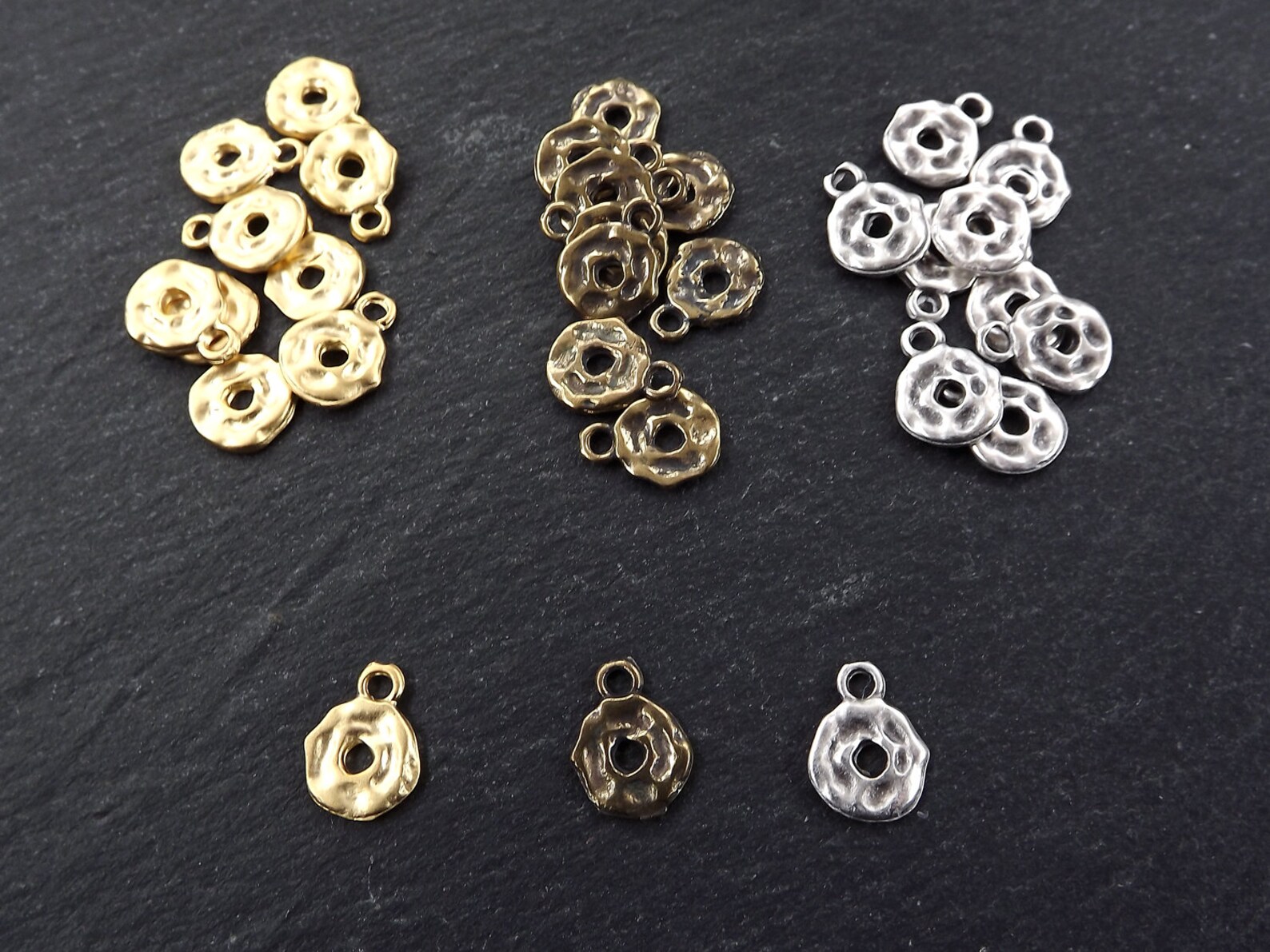 Round Bronze Hammered Charms Mini Loop Charms Bronze Coin - Etsy