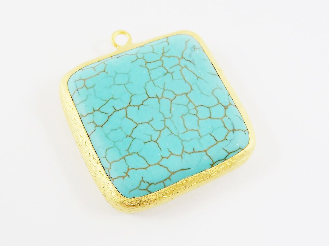 32mm Square Turquoise Stone Pendant 22k Matte Gold Plated - Etsy