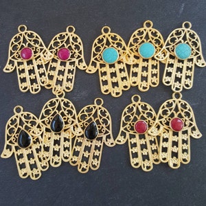 Extra Large Hamsa Hand of Fatima Pendant Smooth Red Jade 22k Matte Gold ...