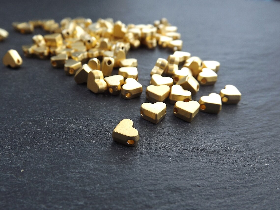 20 Heart Bead Spacers, 6mm Gold Heart Beads, Small Simple Heart Beads ...
